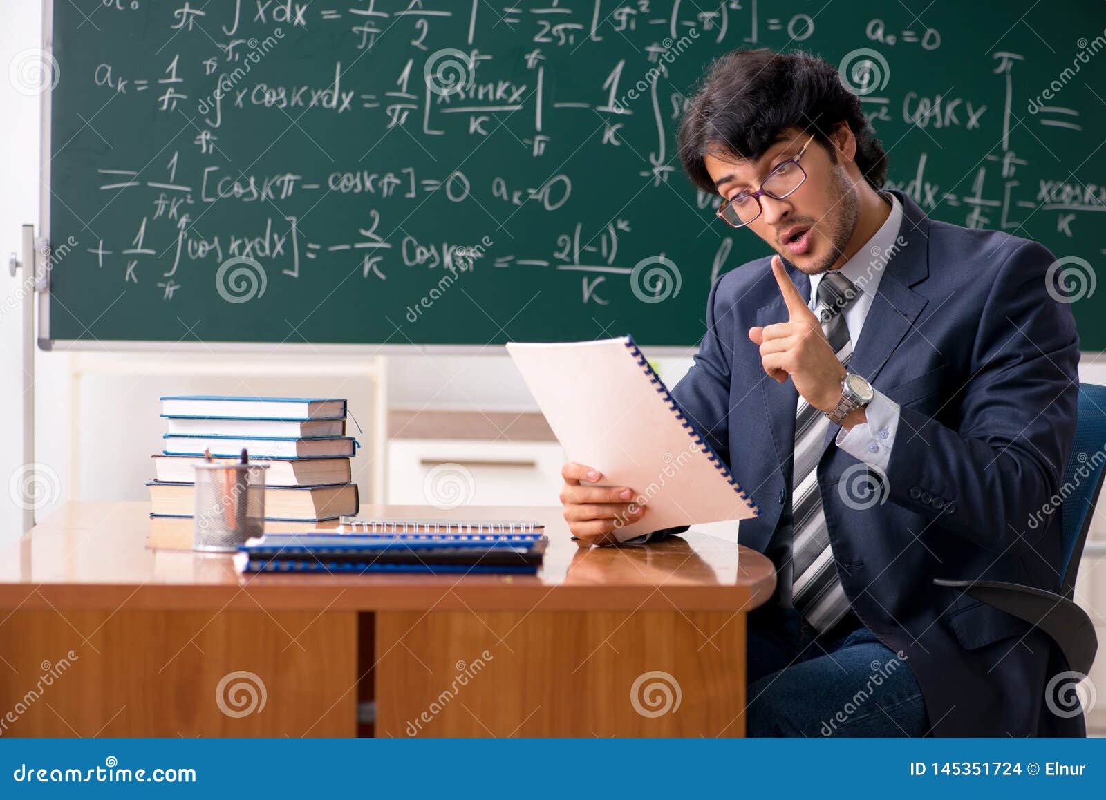 The Young Male Math Teacher in Classroom Stock Photo - Image of math ...