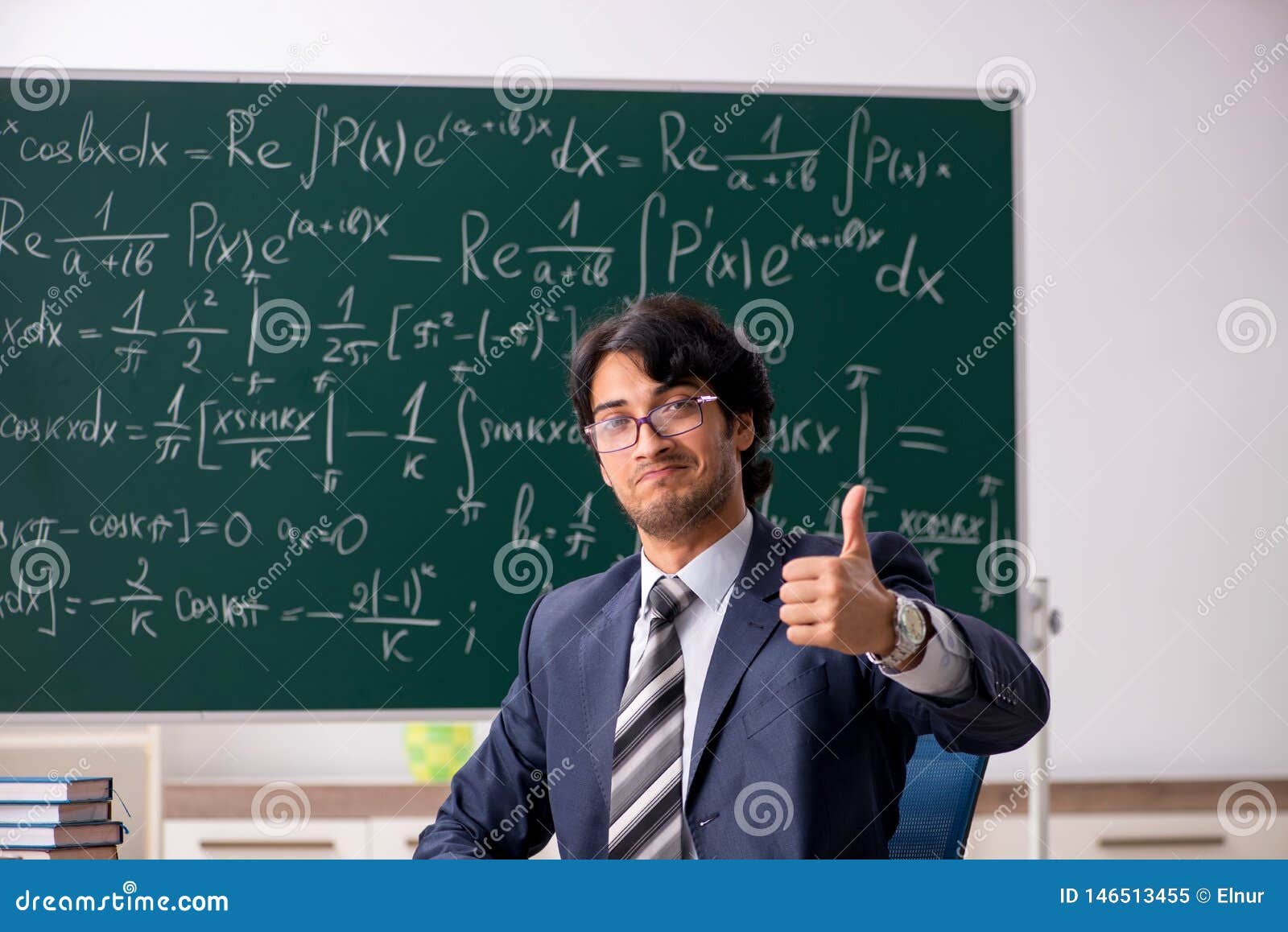 The Young Male Math Teacher in Classroom Stock Image - Image of high ...
