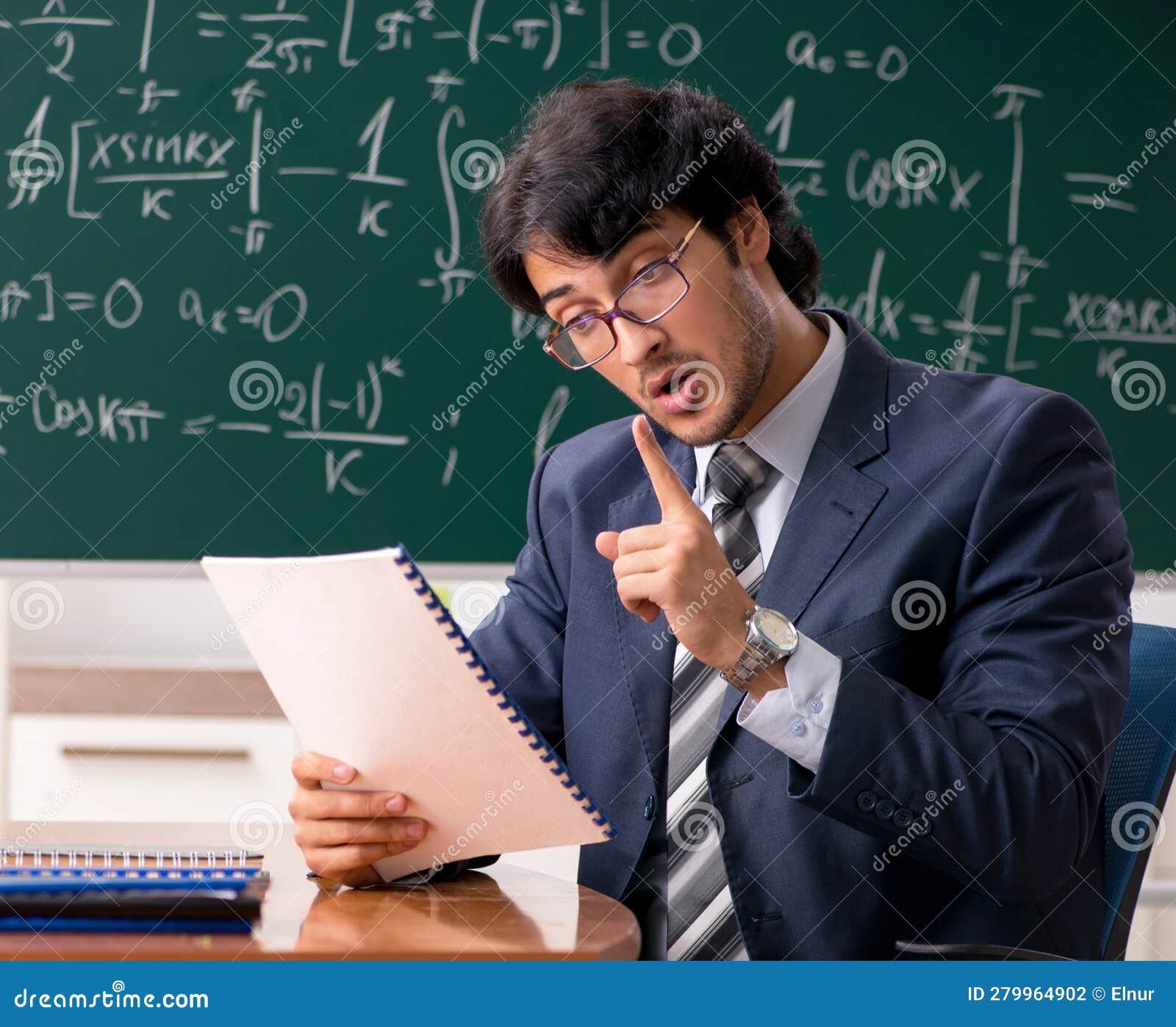 Young Male Math Teacher in Classroom Stock Photo - Image of green ...