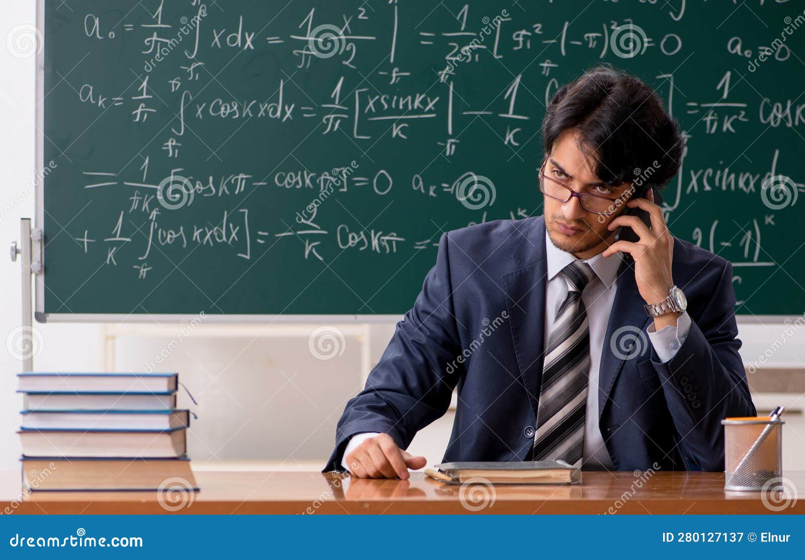 Young Male Math Teacher in Classroom Stock Image - Image of class, math ...