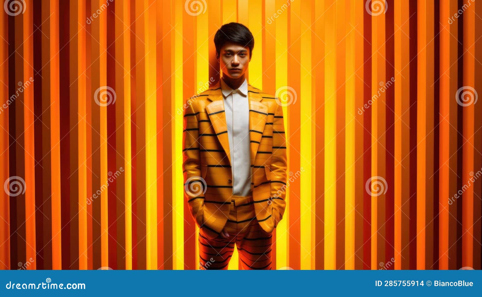 Young Male Model Posing With Trendy Fashion Outfit Picturesque Stock