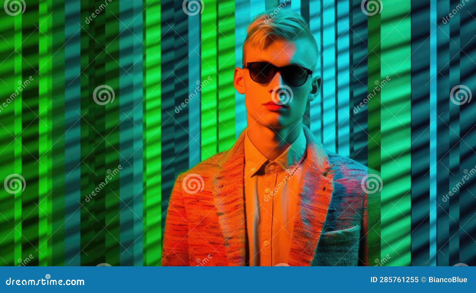Young Male Model Posing With Trendy Fashion Outfit Picturesque Stock