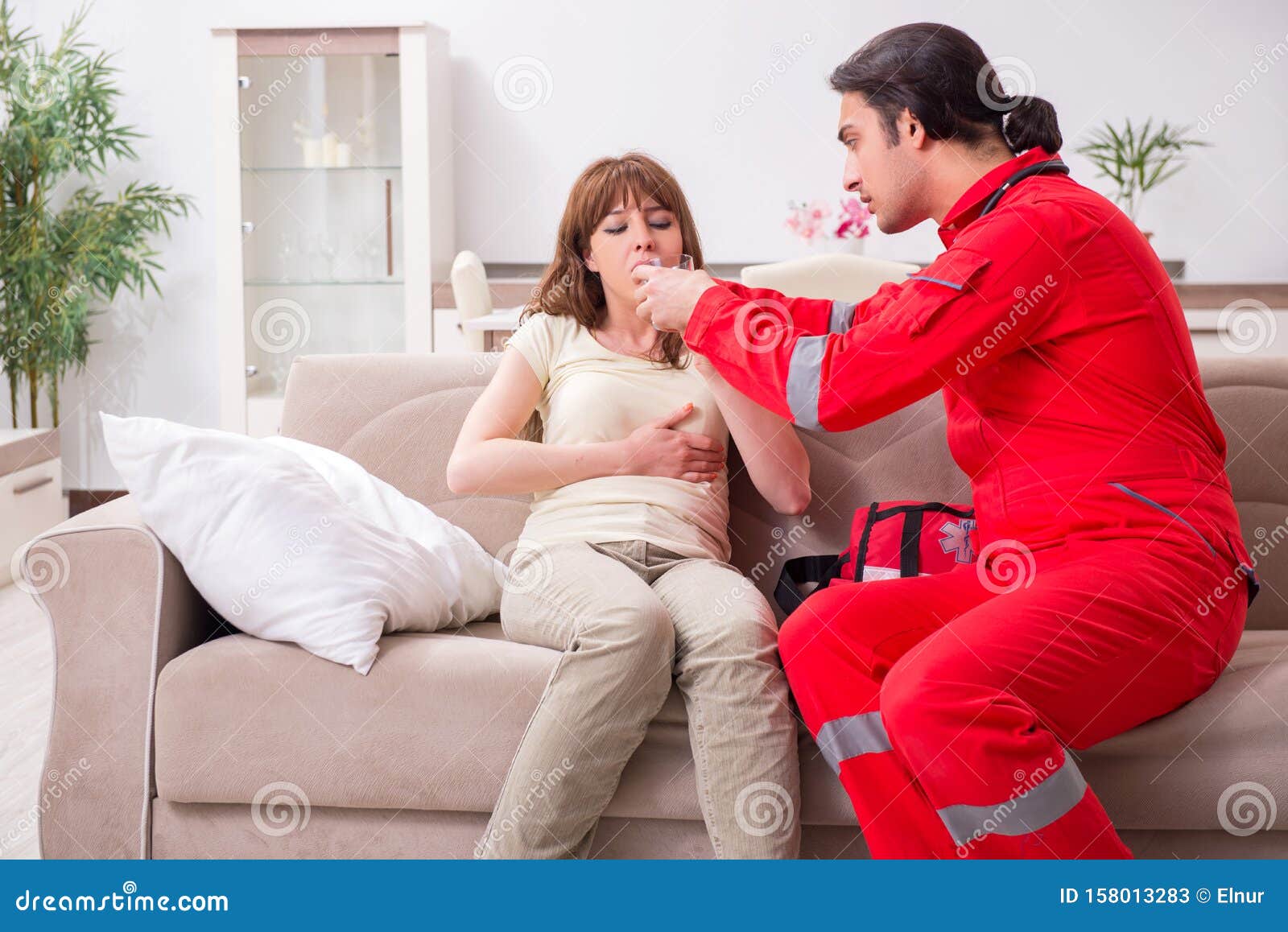 Young Male Paramedic Visiting Young Woman Stock Image - Image of care ...