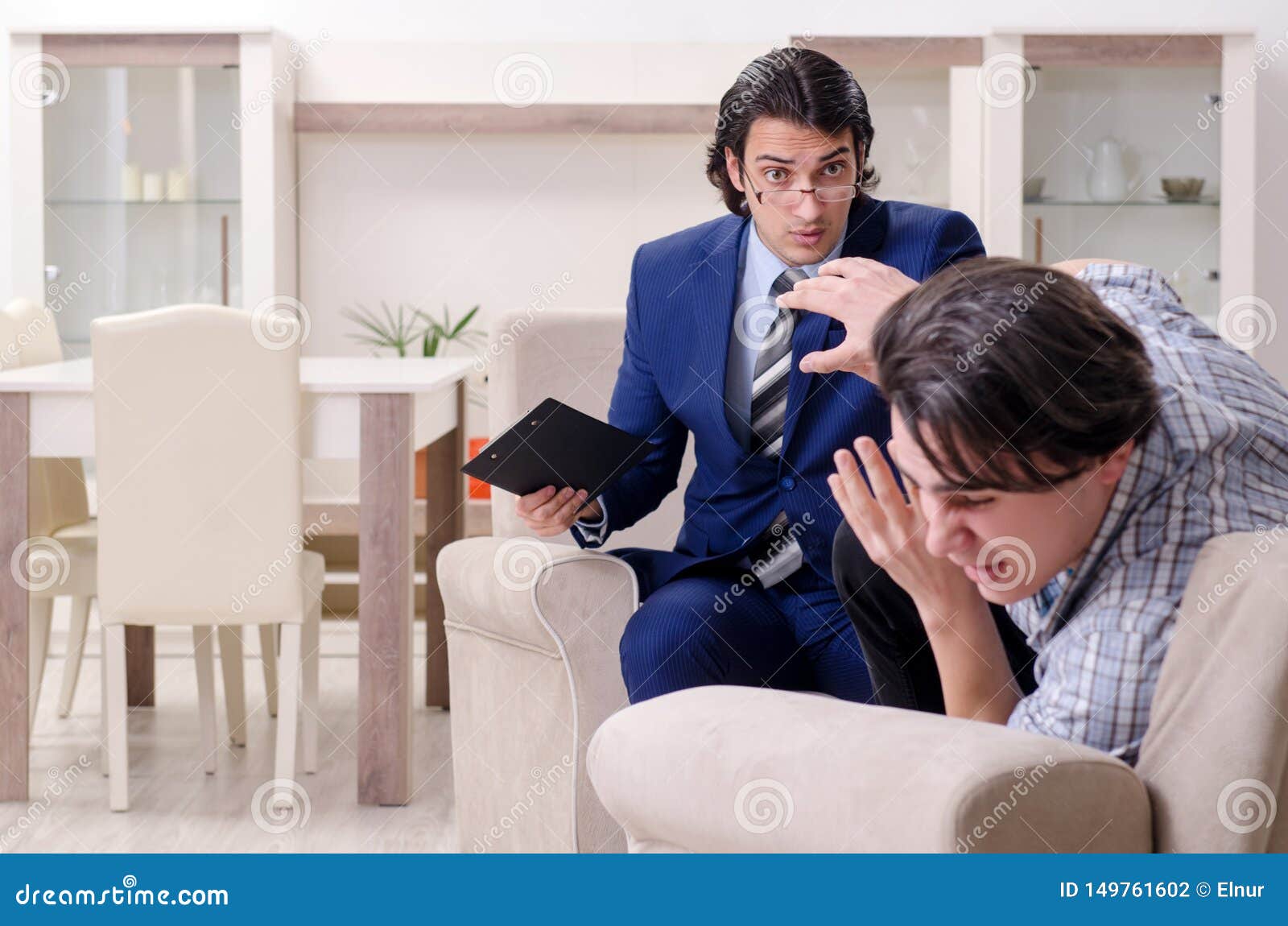 Young Male Patient Discussing with Psychologist Personal Problem Stock ...