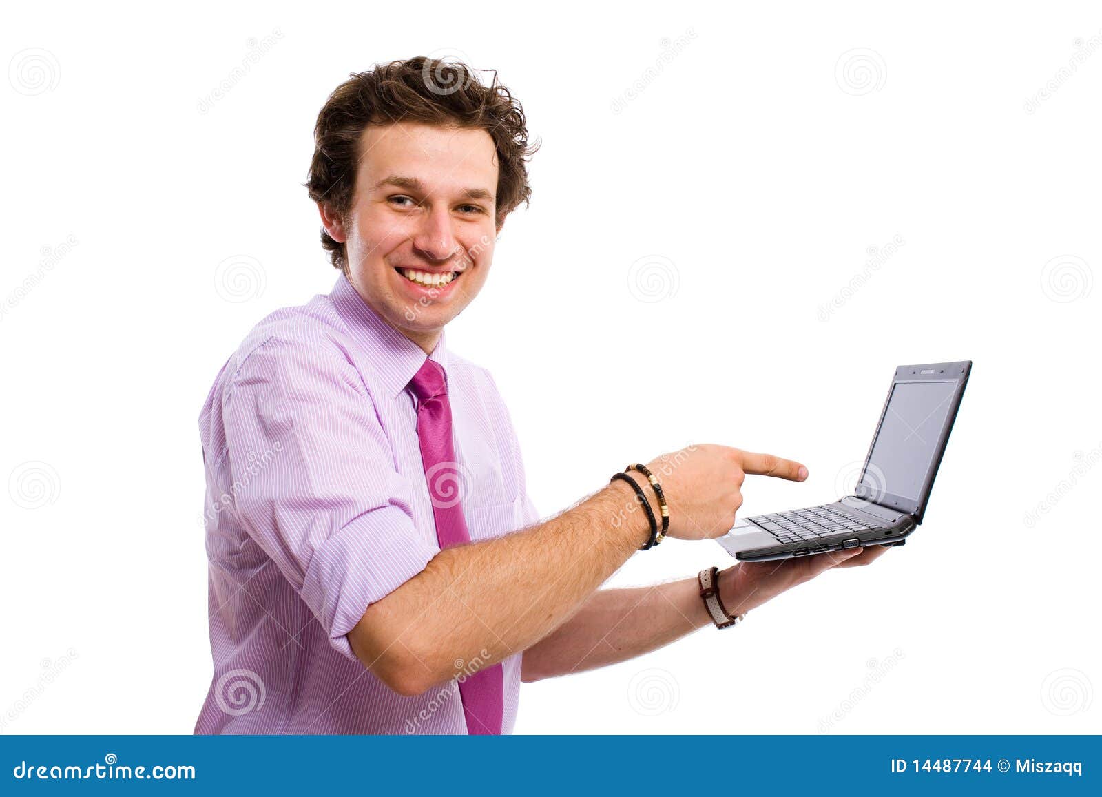 Young Male Point To the Right Website, Computer Stock Photo - Image of ...