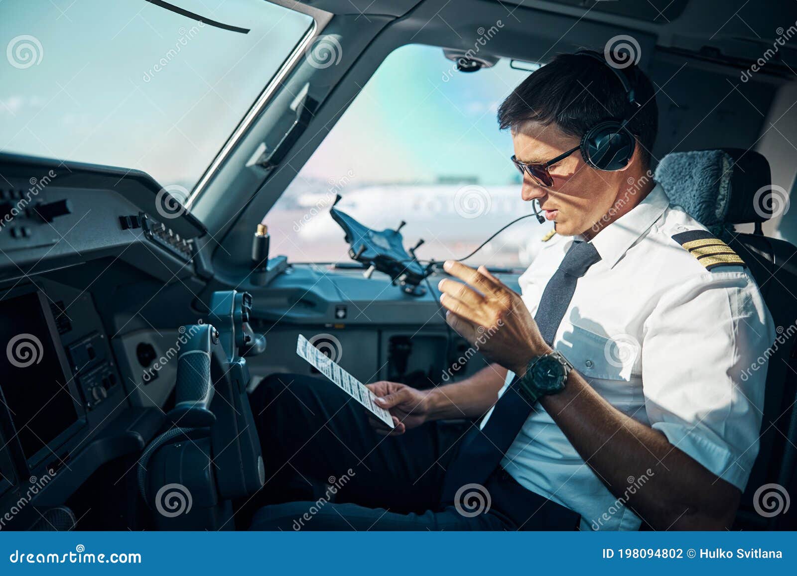 Handsome Pilot Preparing for Departuring from Airport Stock Photo ...
