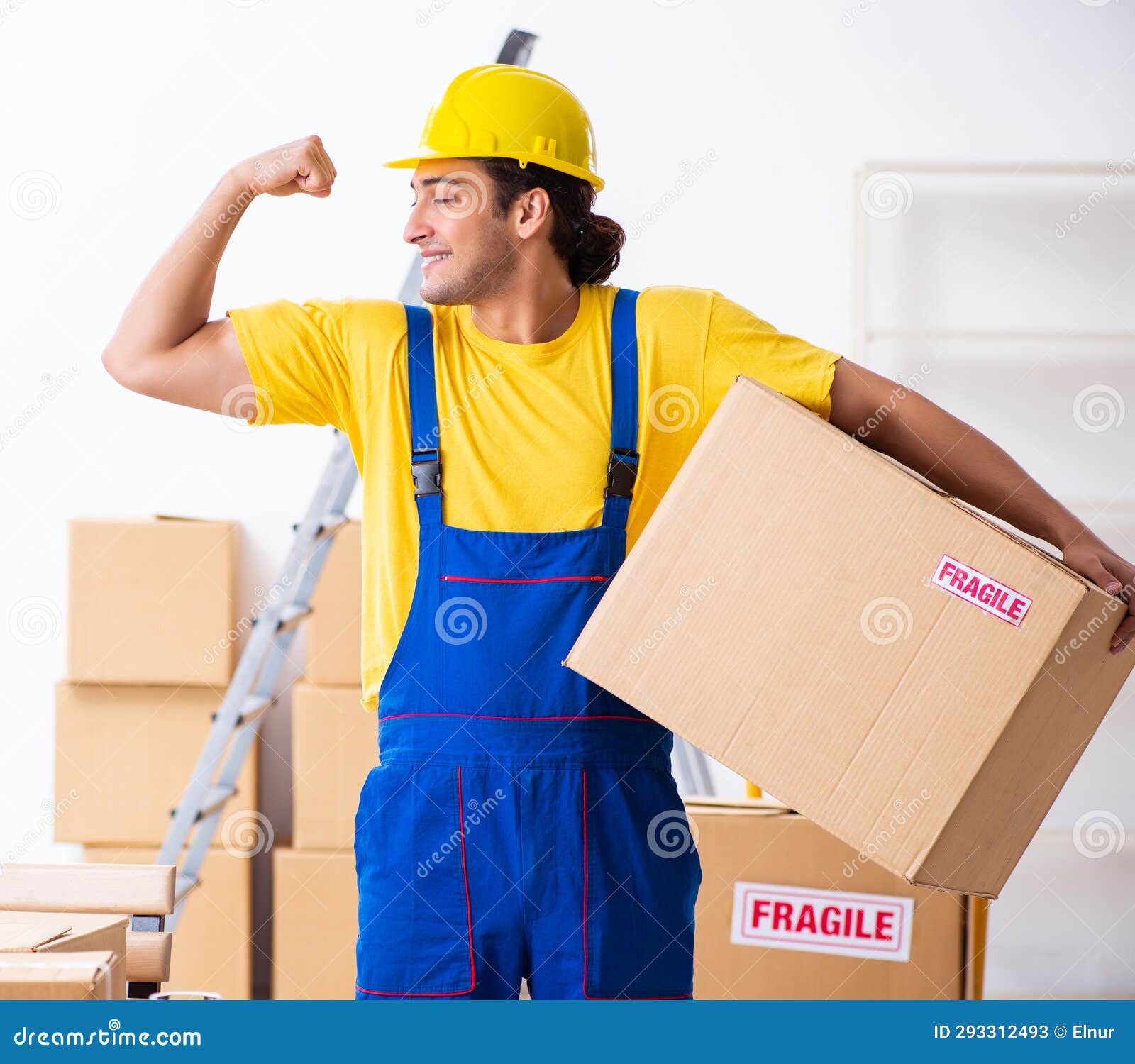 Young Male Professional Mover Doing Home Relocation Stock Image - Image ...
