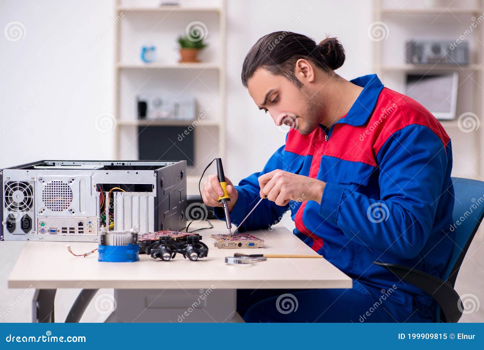 Young Male Repairman Repairing Computer Stock Image - Image of helpdesk ...