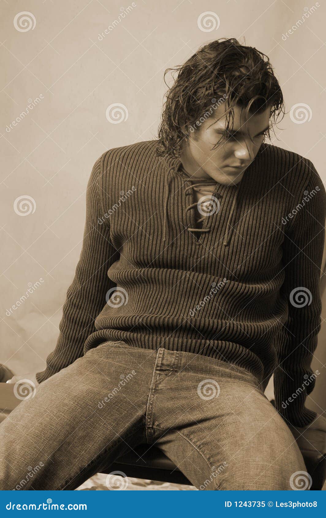 Young Male in Romantic Sweater Sepia Stock Image - Image of sweater ...