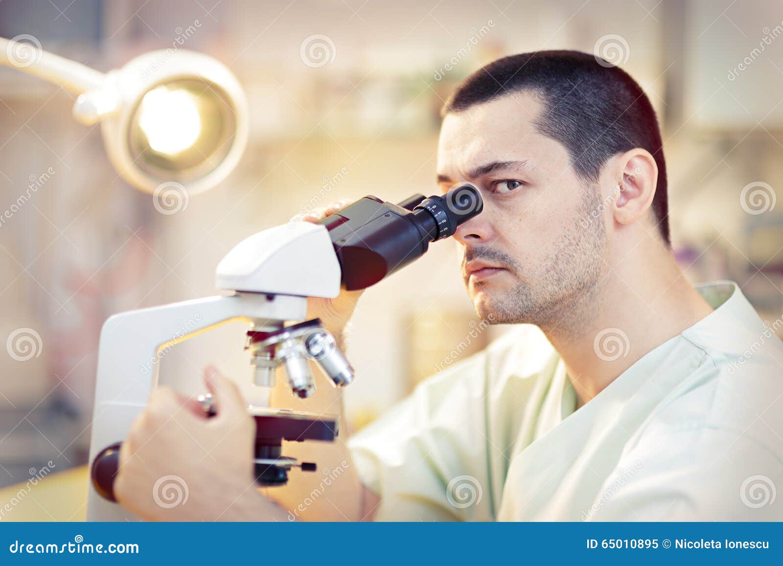 Young Male Scientist with Microscope Stock Image - Image of adult ...