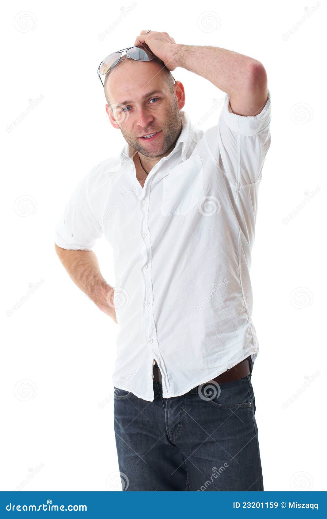 Young Male Scratch His Head, Wears White Shirt Stock Image - Image of ...