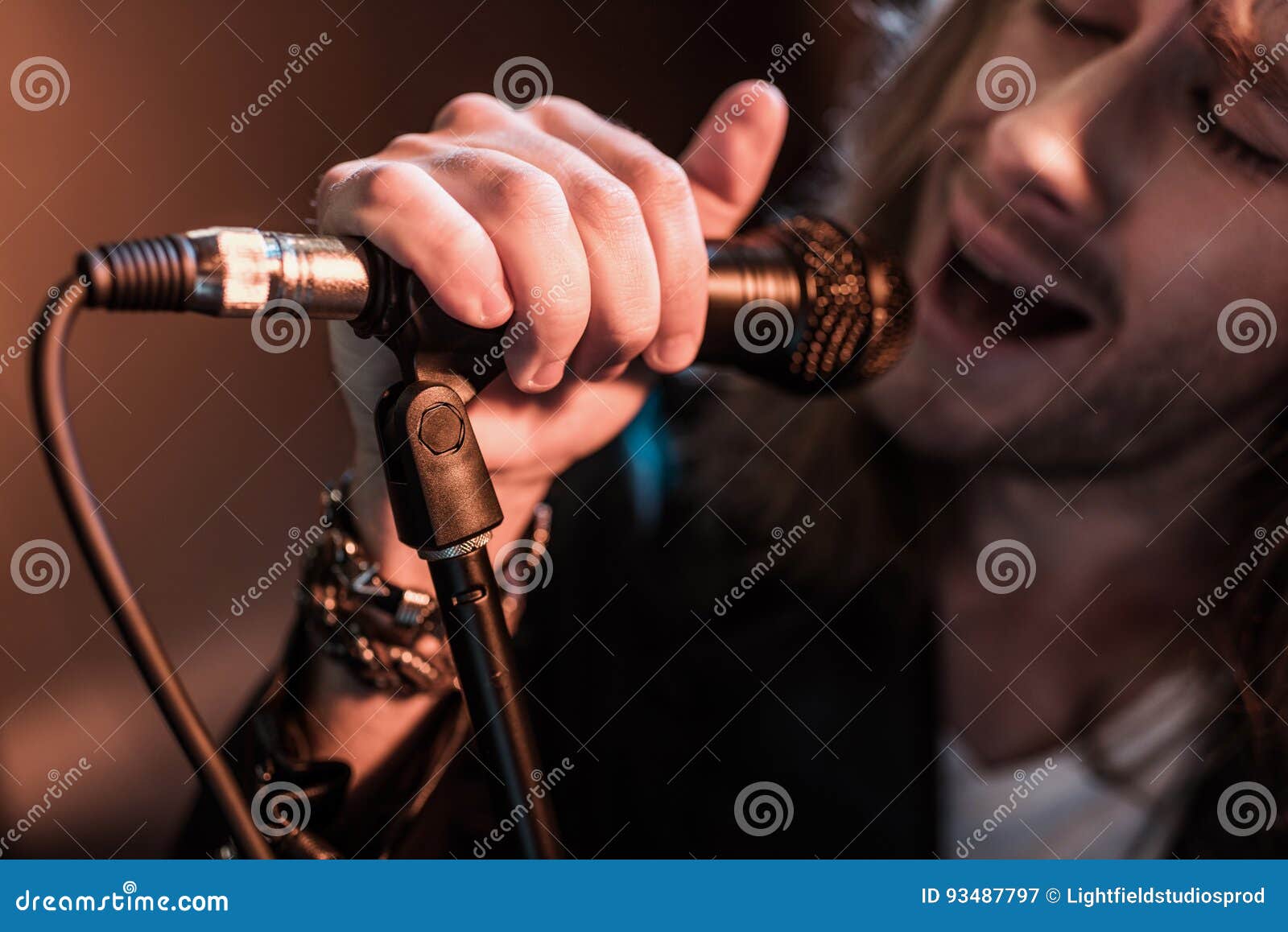 Young Male Singer with Microphone on Stage Stock Image - Image of ...