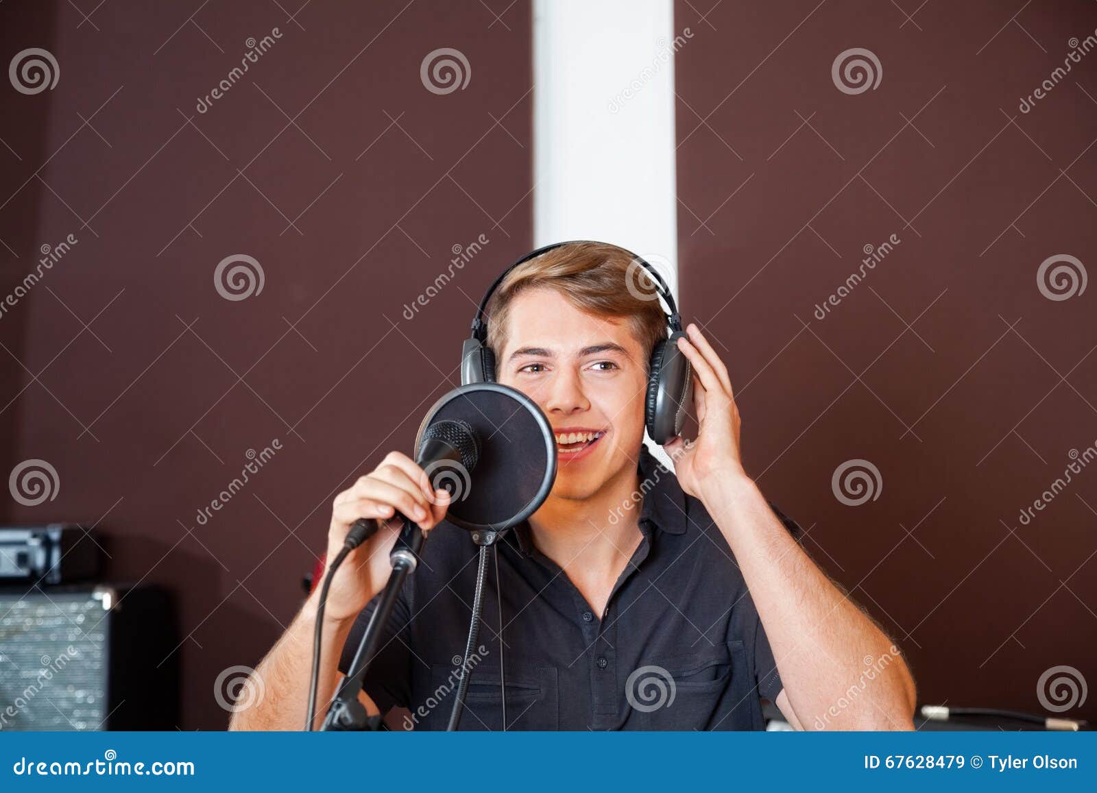Young Male Singer Performing in Studio Stock Image - Image of handsome ...