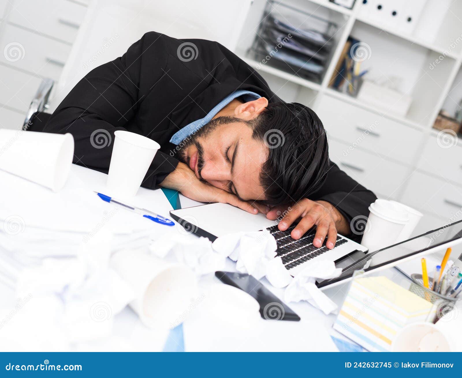 Young Male is Sleeping at Work Place Stock Image - Image of project ...