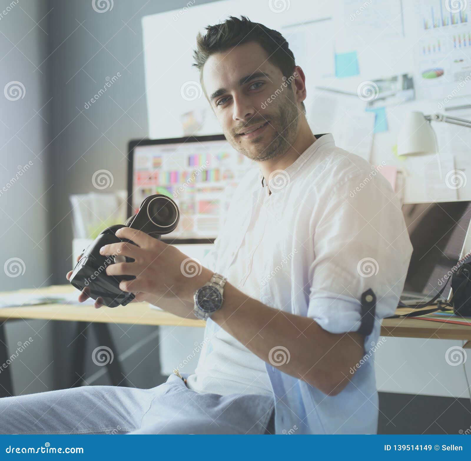 Young Male Software Programmer Testing a New App with 3d Virtual ...