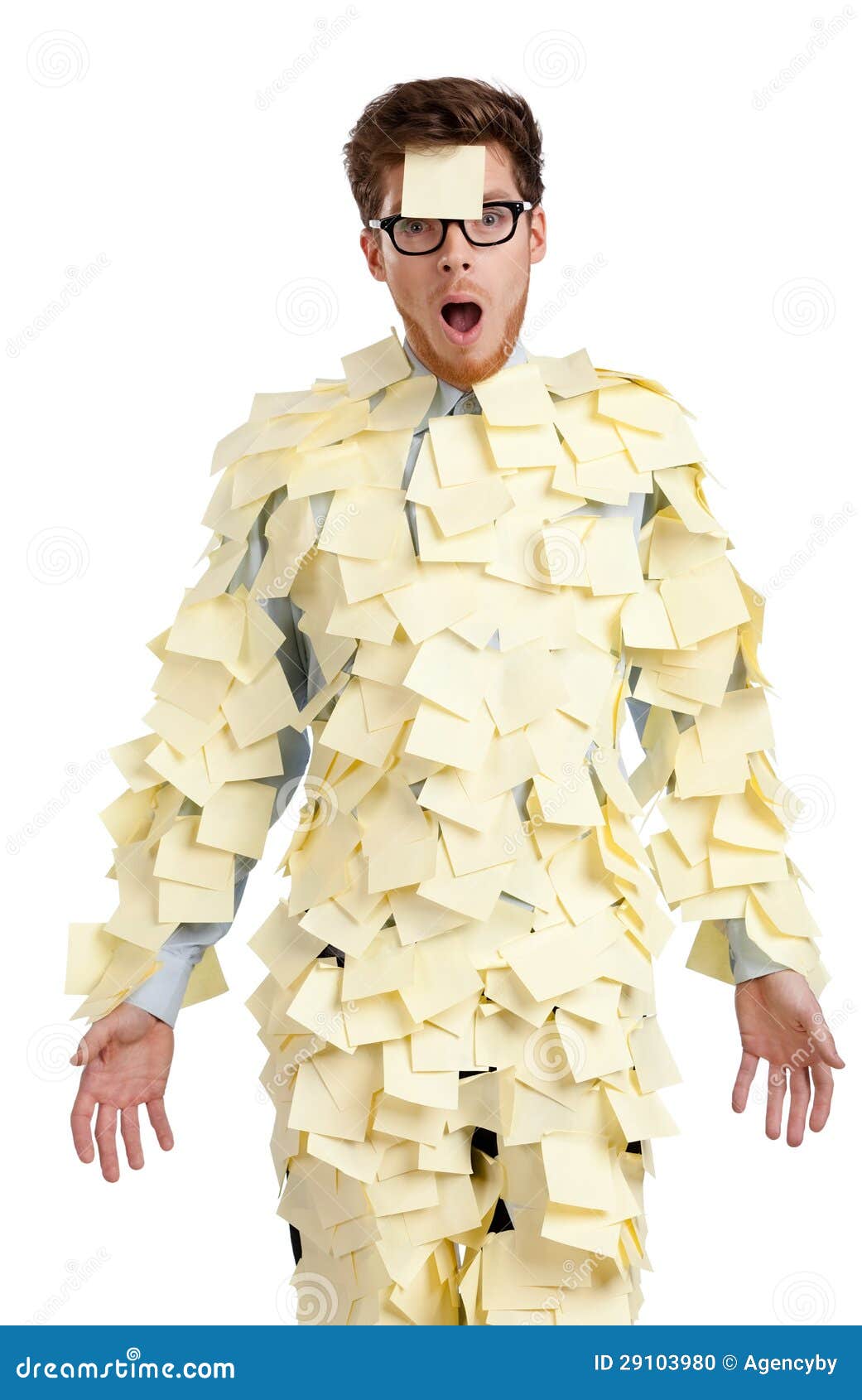 Young Male with a Sticky Note on His Face, Covered with Yellow Sticky ...