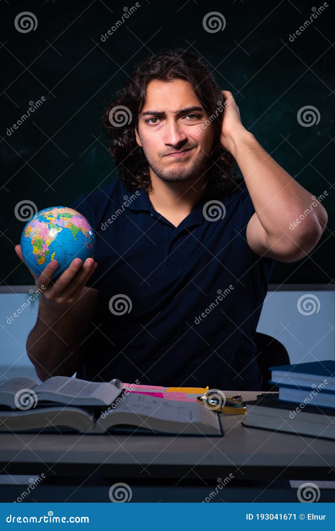 Young Male Student in the Classroom at Night Stock Image - Image of ...