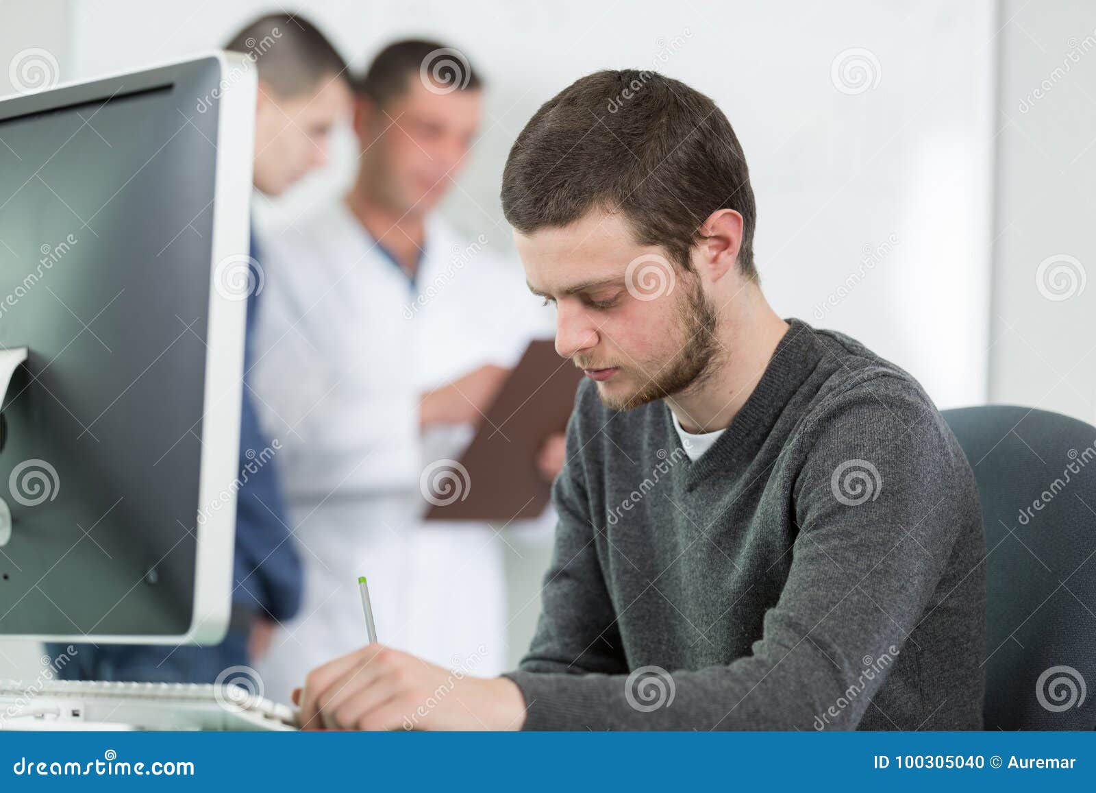 Young Male Student and Computer Screen Stock Photo - Image of code ...