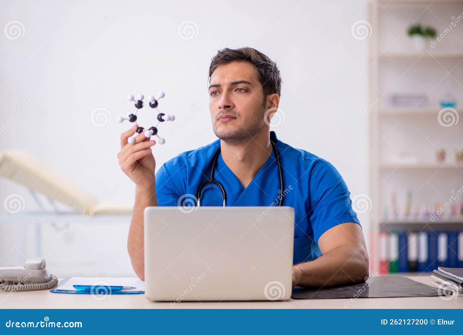 Young Male Student Doctor Holding Molecular Model Stock Photo - Image ...