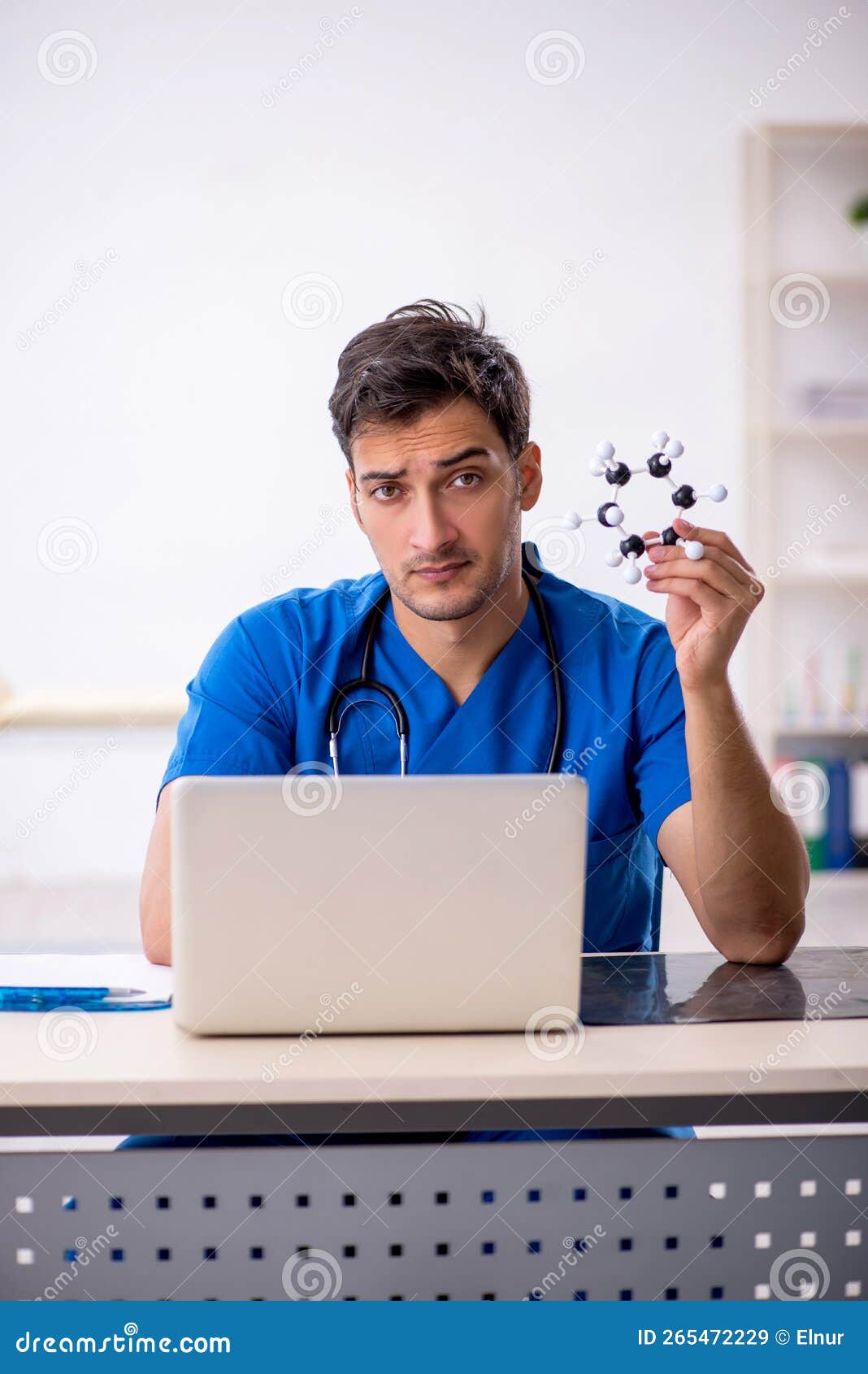 Young Male Student Doctor Holding Molecular Model Stock Image - Image ...