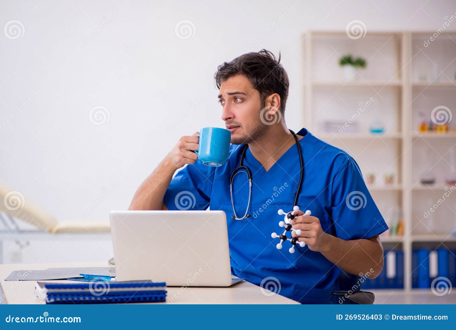 Young Male Student Doctor Holding Molecular Model Stock Image - Image ...