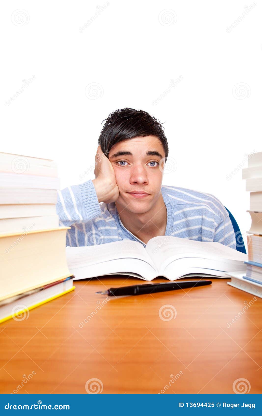 Young Male Student Frustrated between Study Books Stock Image - Image ...