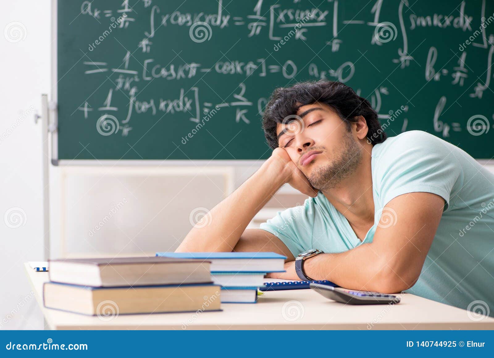 The Young Male Student Mathematician in Front of Chalkboard Stock Image ...