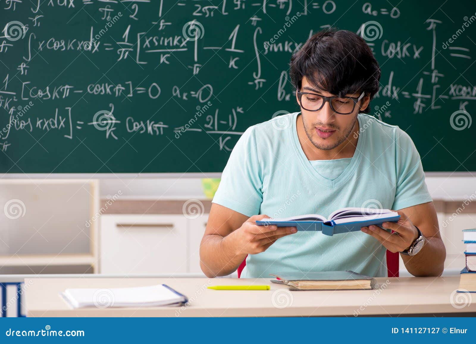 The Young Male Student Mathematician in Front of Chalkboard Stock Image ...
