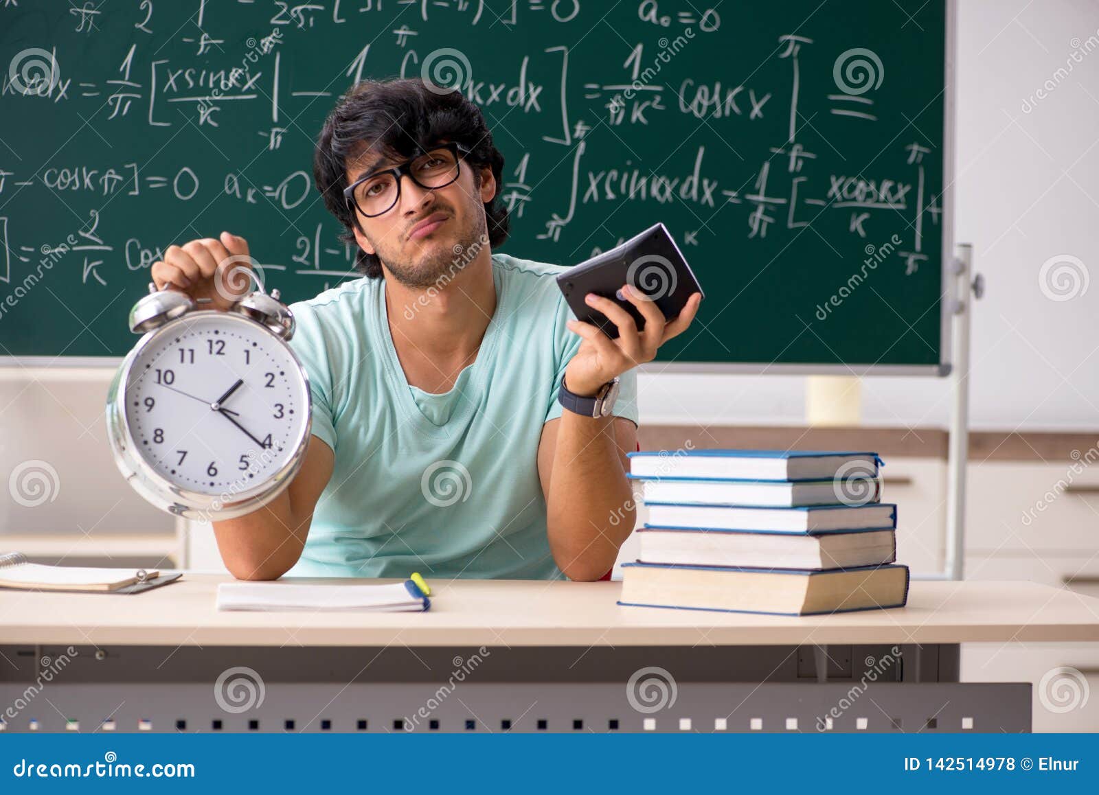 The Young Male Student Mathematician in Front of Chalkboard Stock Photo ...