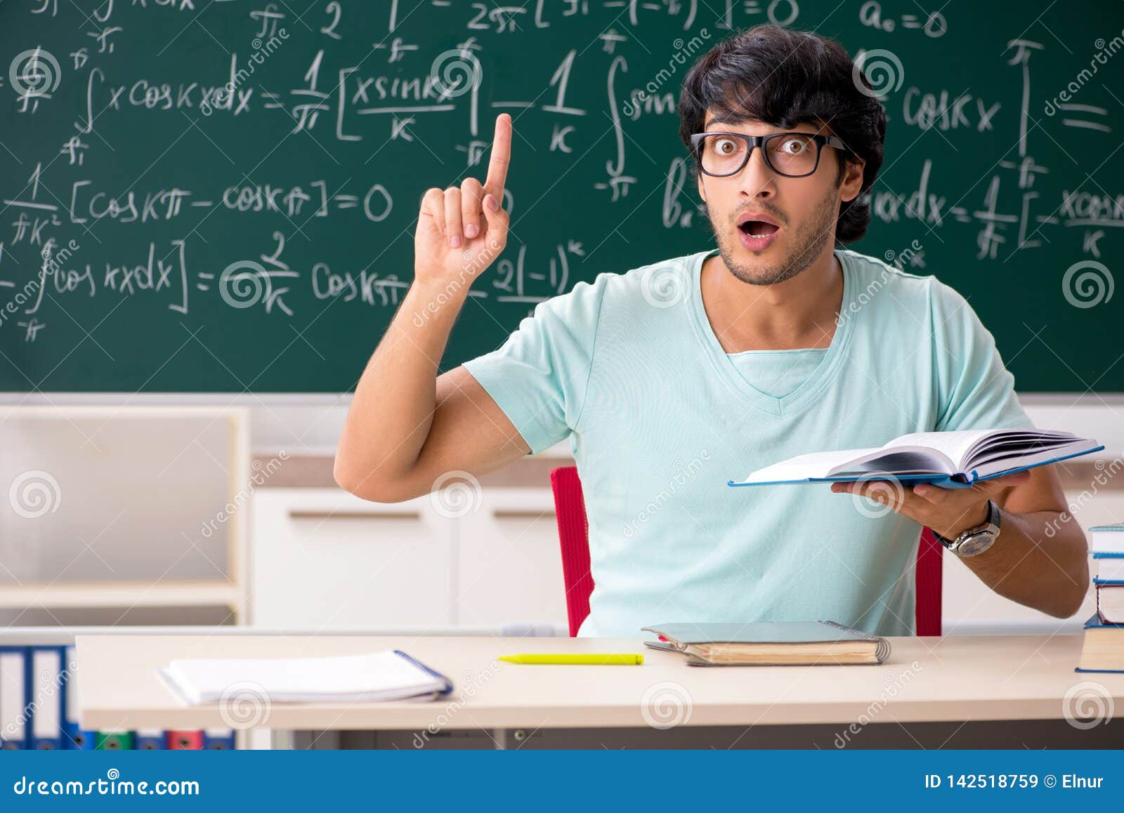The Young Male Student Mathematician in Front of Chalkboard Stock Image ...