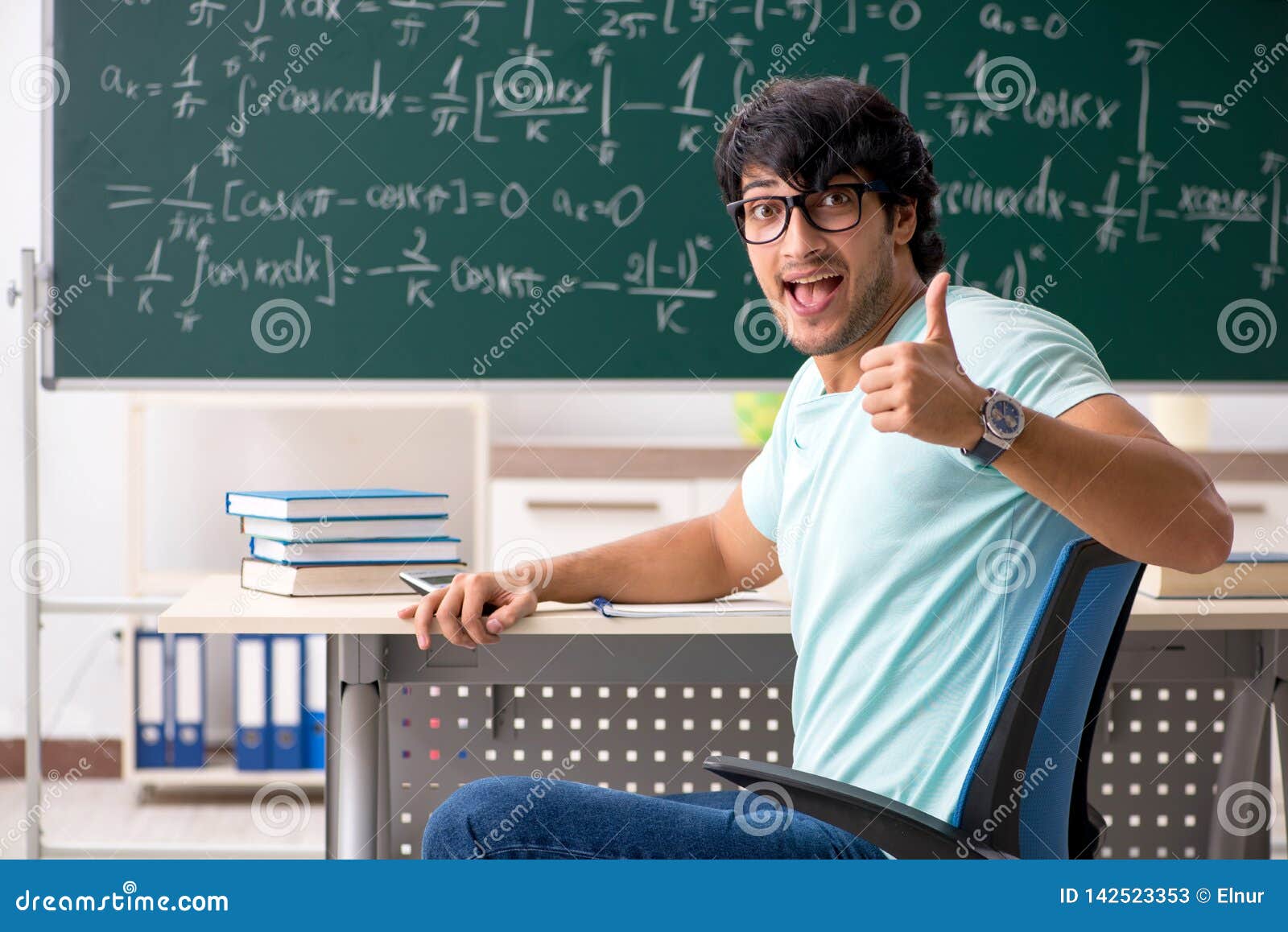 The Young Male Student Mathematician in Front of Chalkboard Stock Image ...
