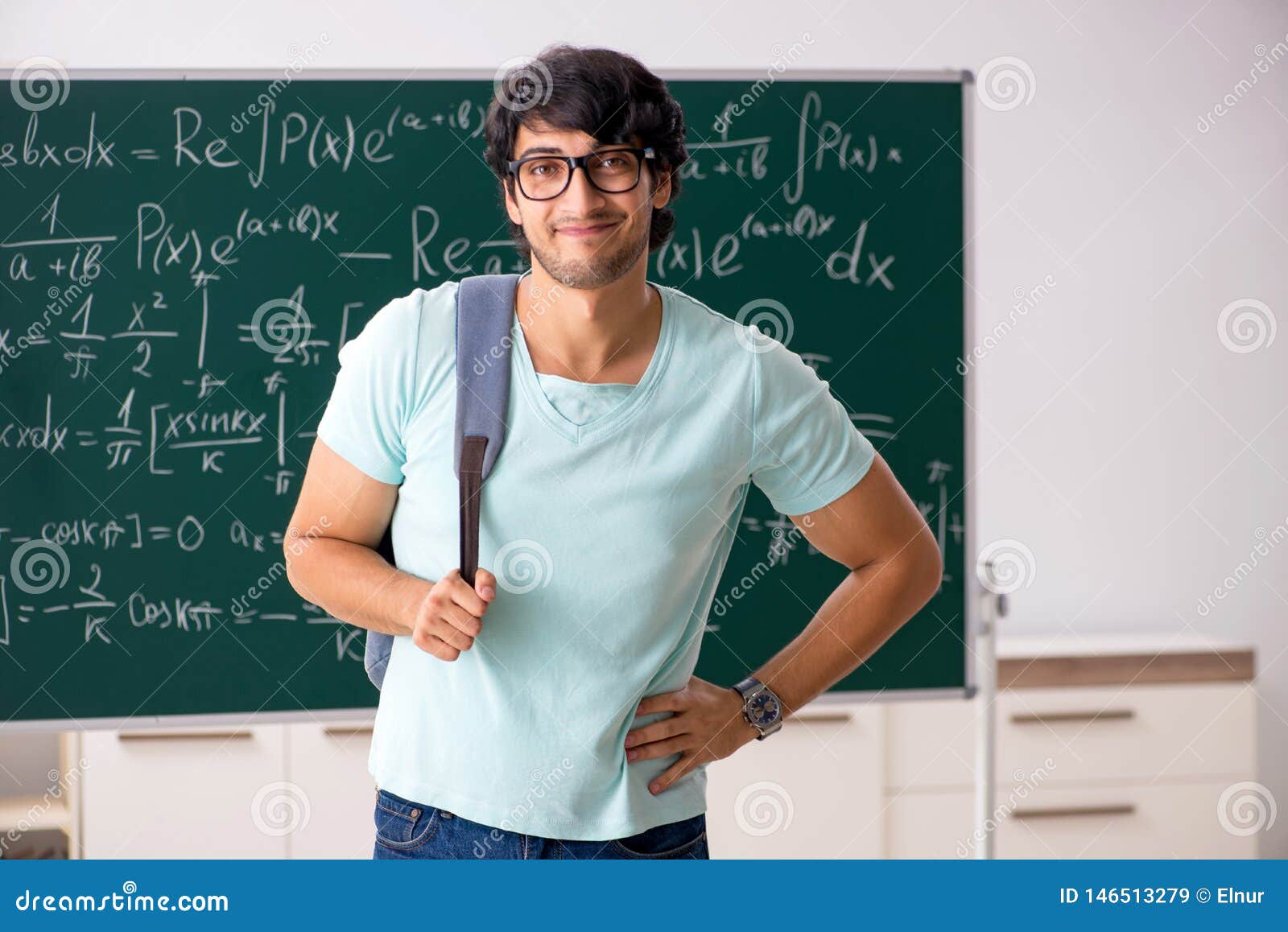 The Young Male Student Mathematician in Front of Chalkboard Stock Image ...