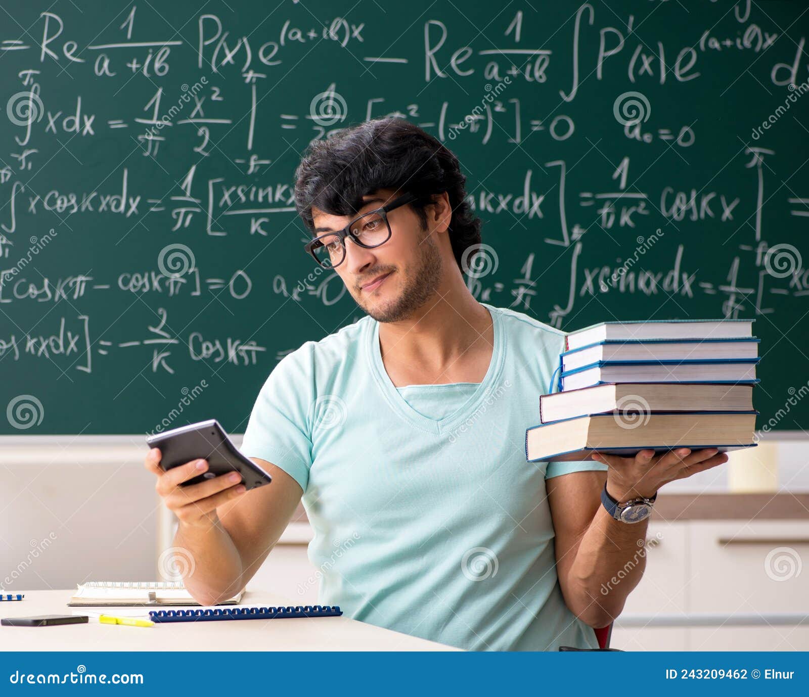 Young Male Student Mathematician in Front of Chalkboard Stock Photo ...