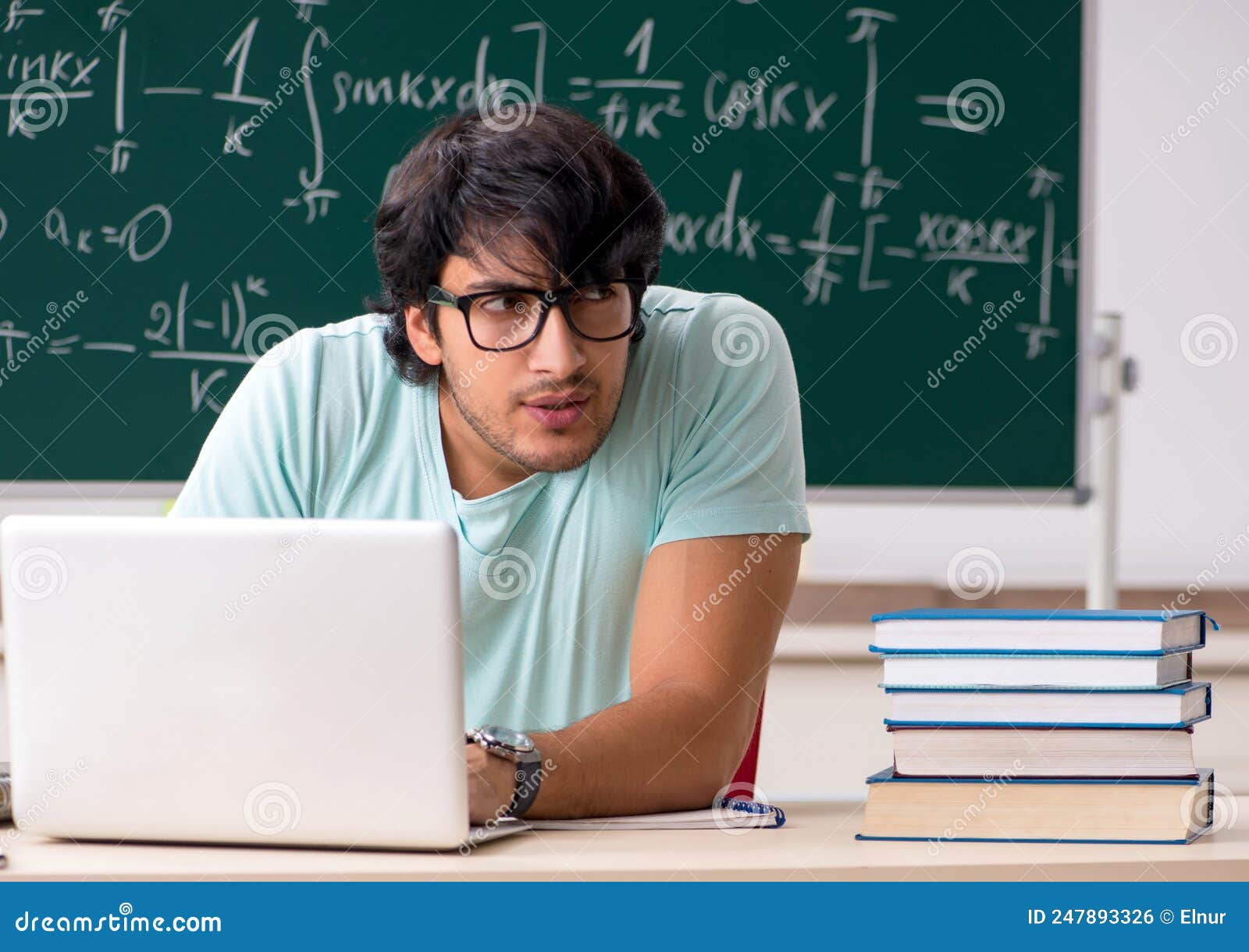 Young Male Student Mathematician in Front of Chalkboard Stock Photo ...