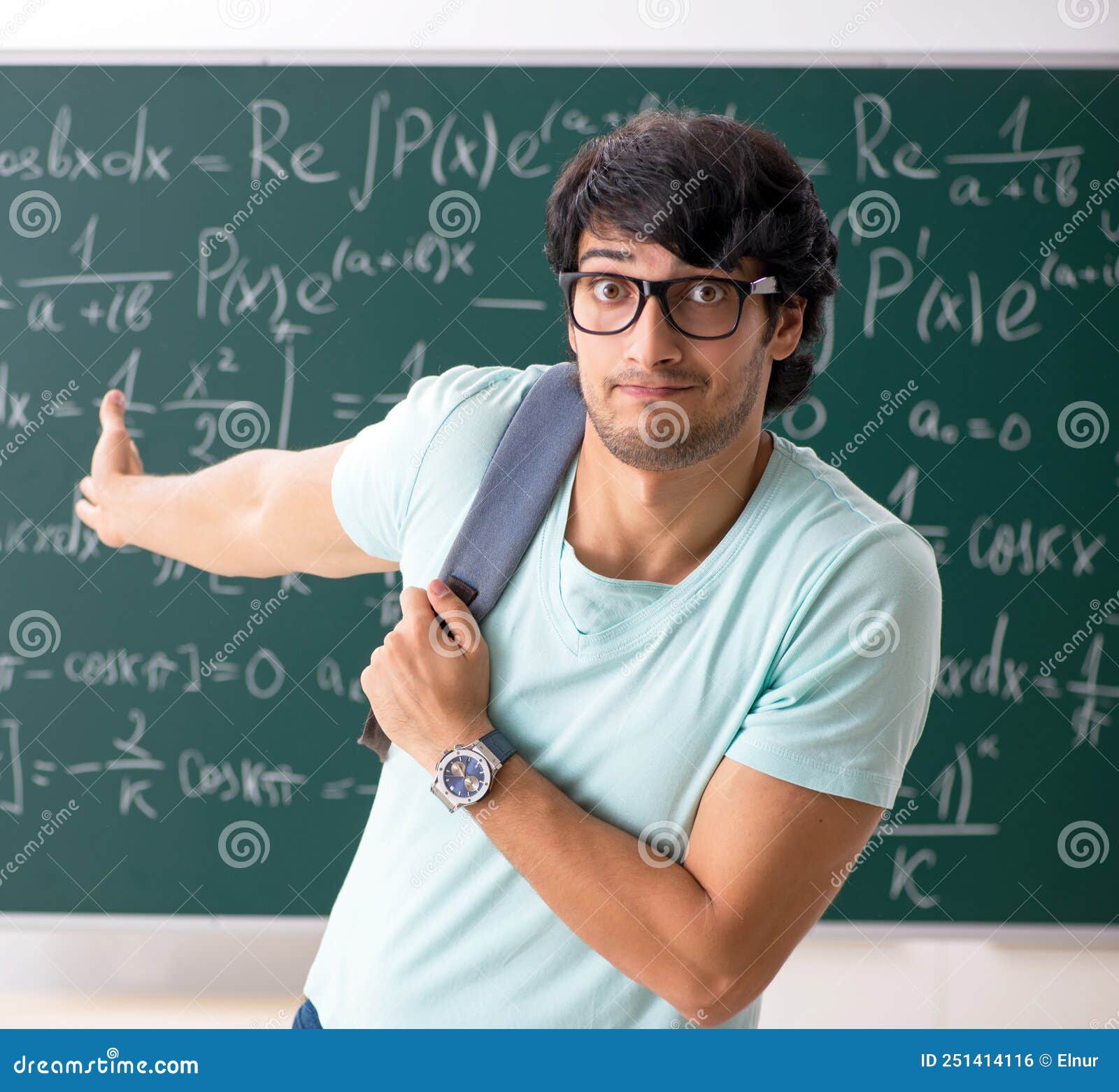 Young Male Student Mathematician in Front of Chalkboard Stock Photo ...