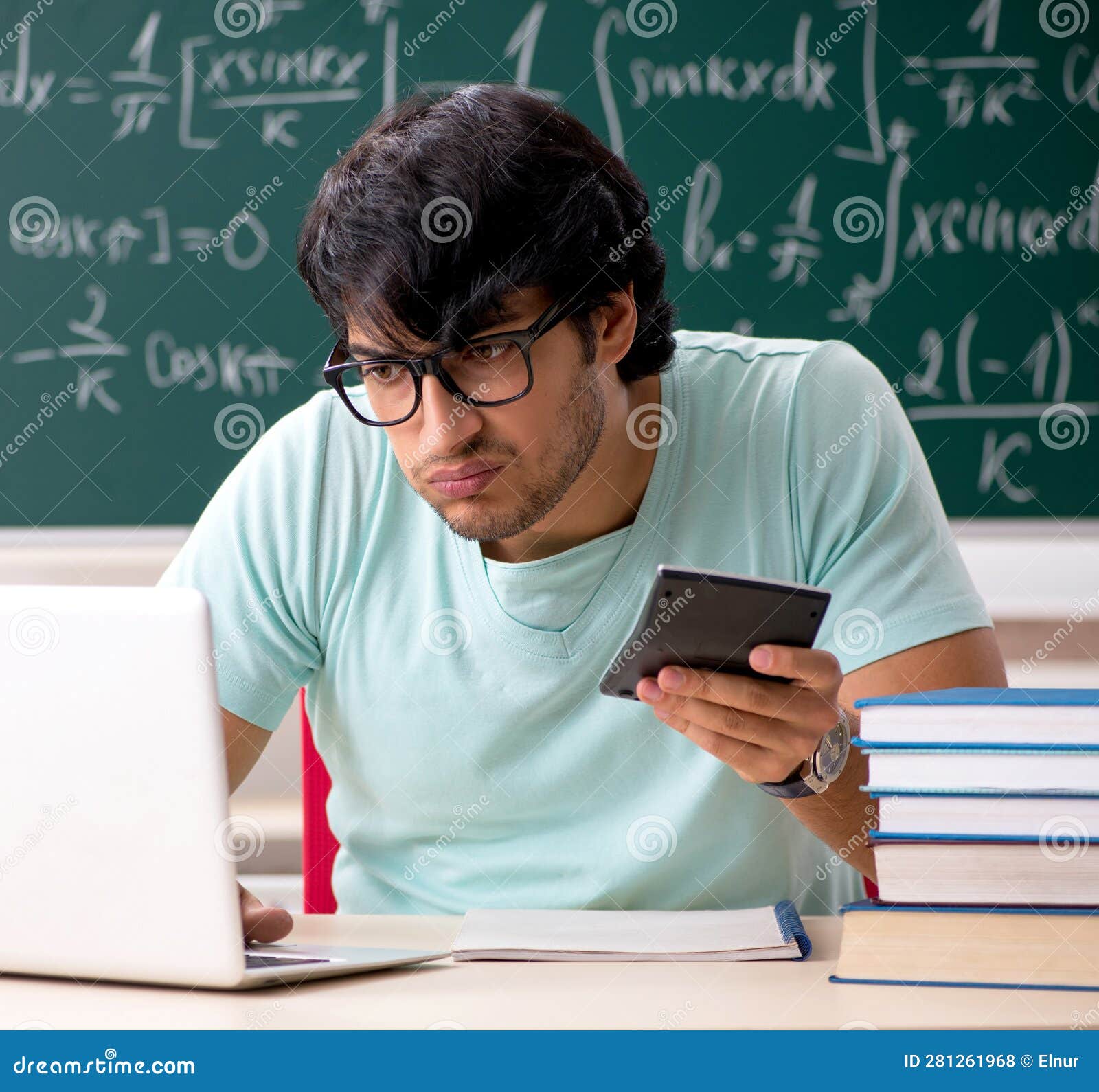Young Male Student Mathematician in Front of Chalkboard Stock Photo ...