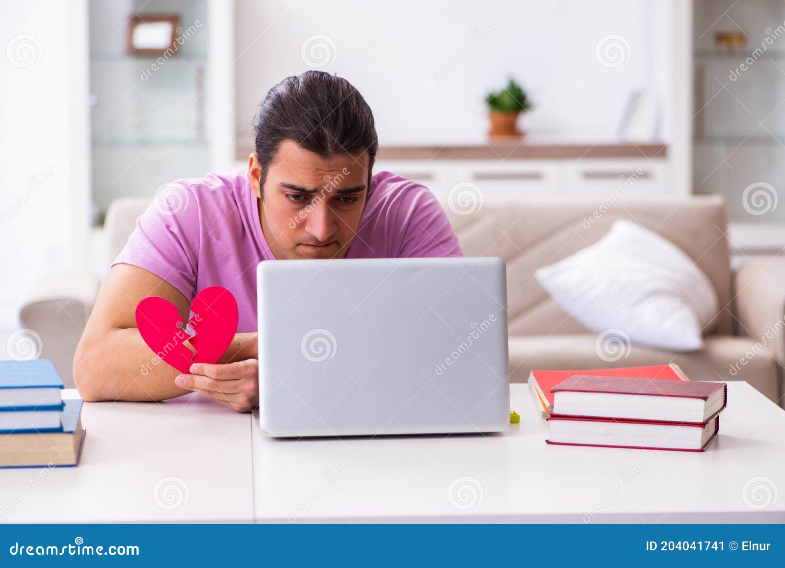 Young Male Student in One-sided Love Concept at Home Stock Image ...
