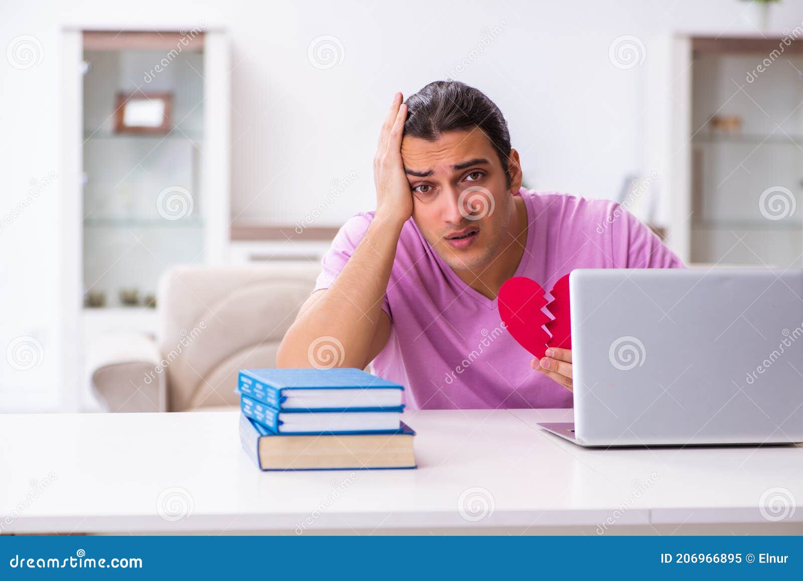 Young Male Student in One-sided Love Concept at Home Stock Image ...