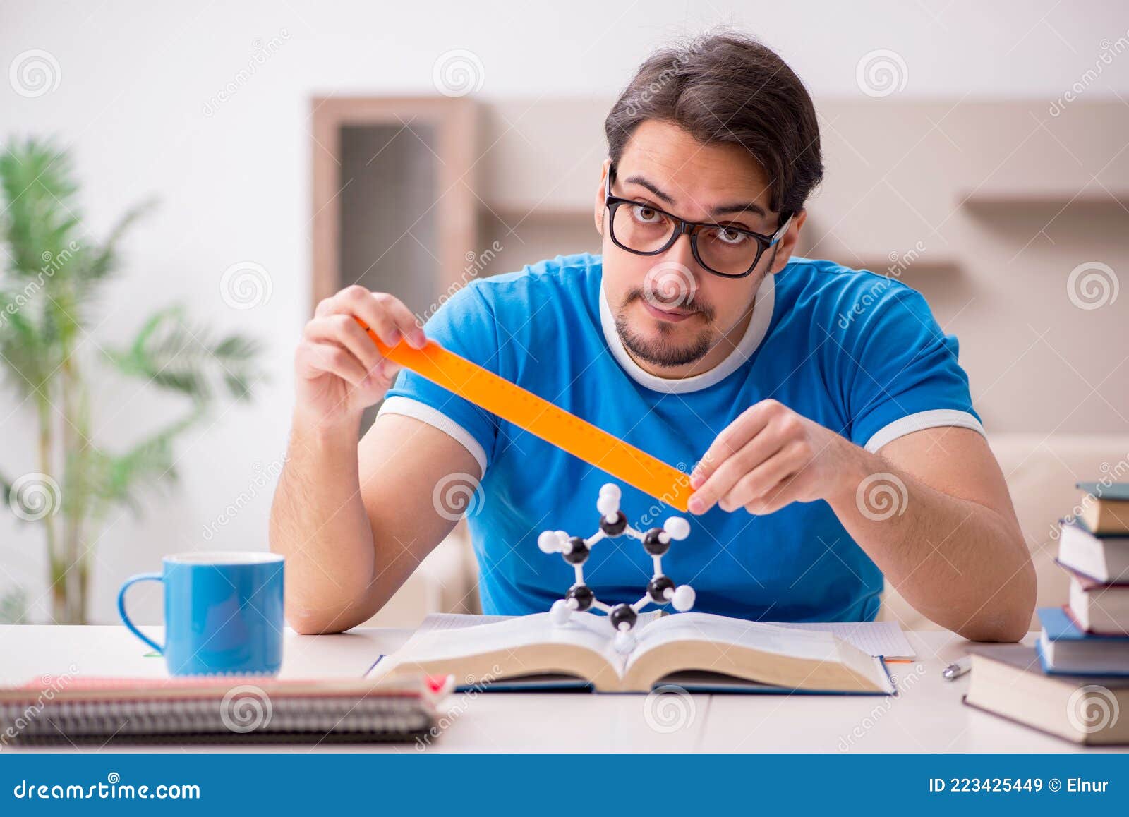 Young Male Student Physicist Studying Molecular Model Stock Image ...