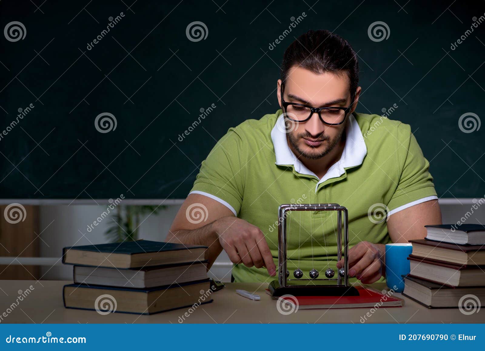 Young Male Student Physicist Working Hard at Night Time Stock Photo ...