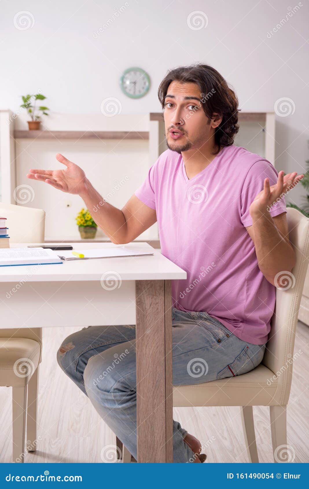 Young Male Student Preparing for Exams at Home Stock Photo - Image of ...
