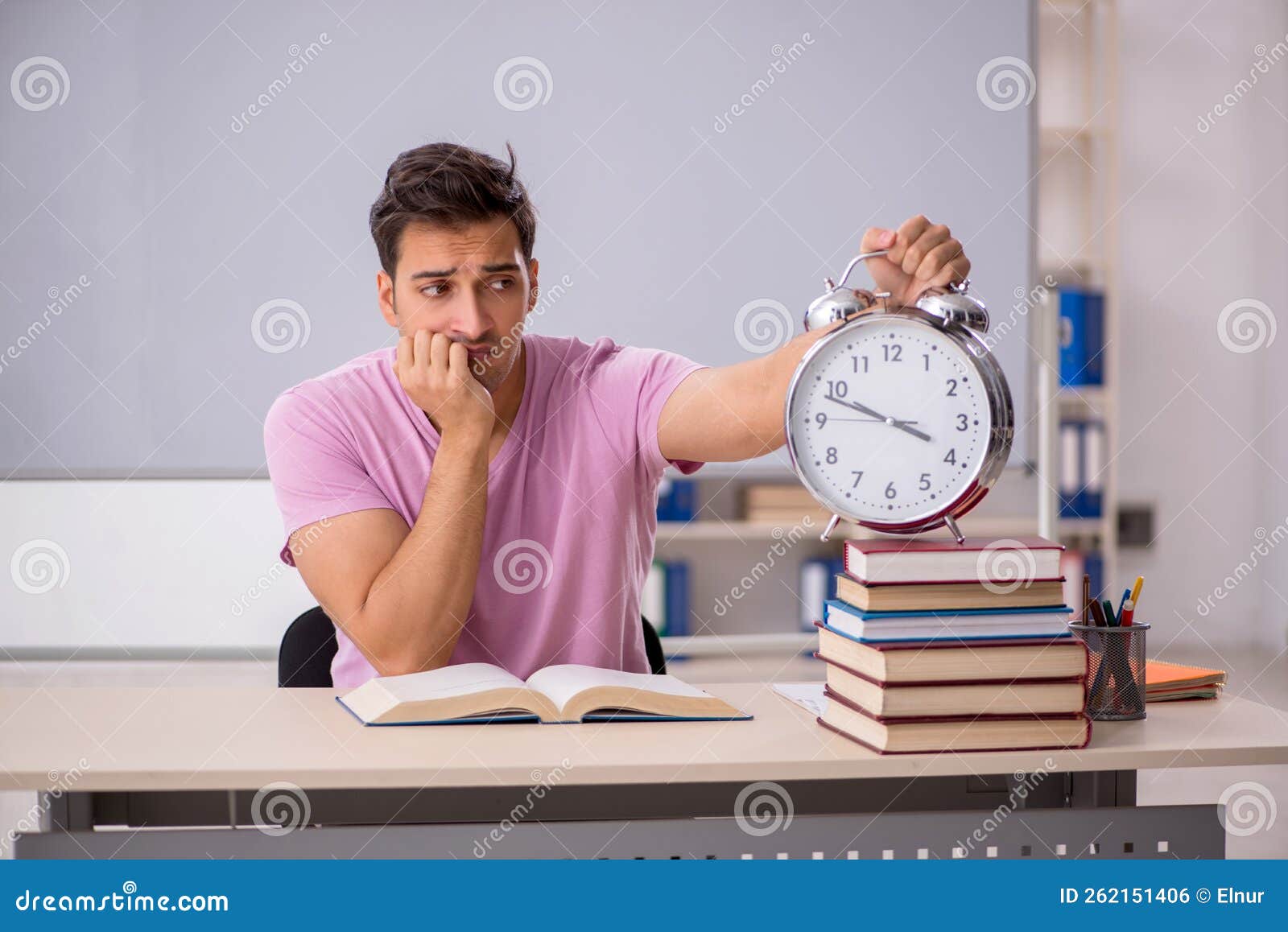 Young Male Student Preparing for Exams in Time Management Concep Stock ...