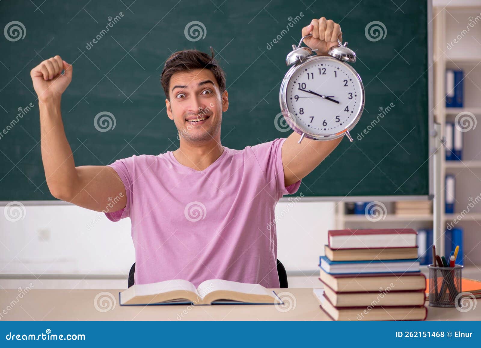Young Male Student Preparing for Exams in Time Management Concep Stock ...