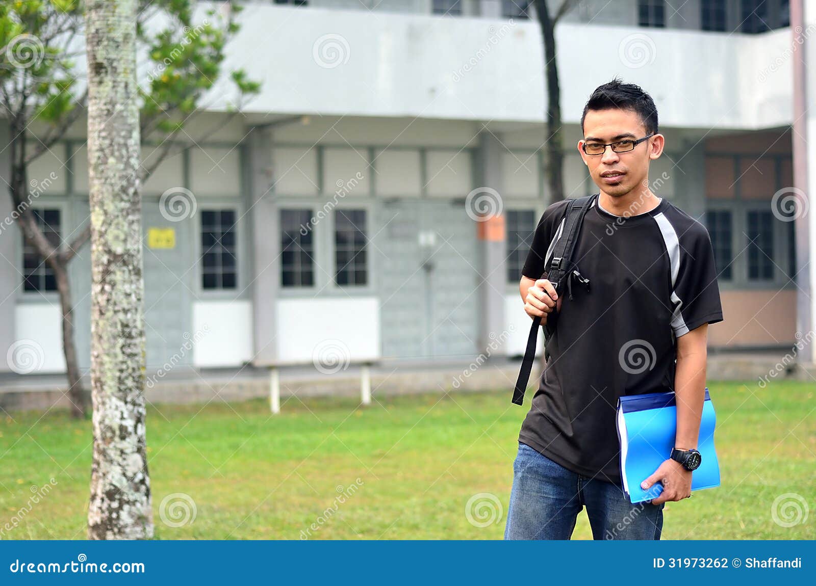 Young Male Student Standing with Backpack Stock Photo - Image of blue ...