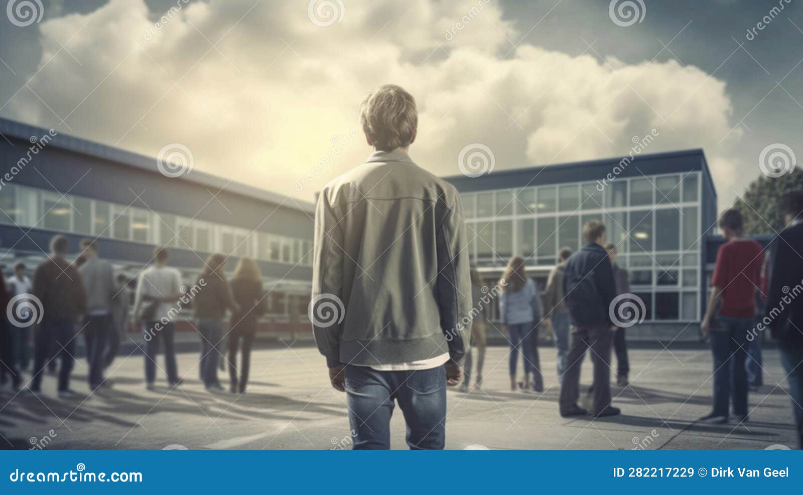 Young Male Student Standing in Front of a High School Building, Other ...