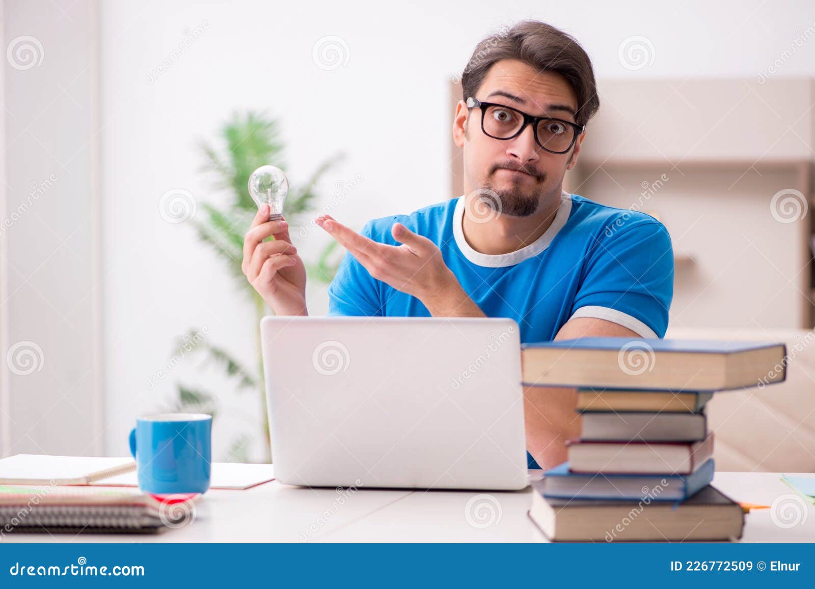Young Male Student Studying at Home Stock Image - Image of school ...