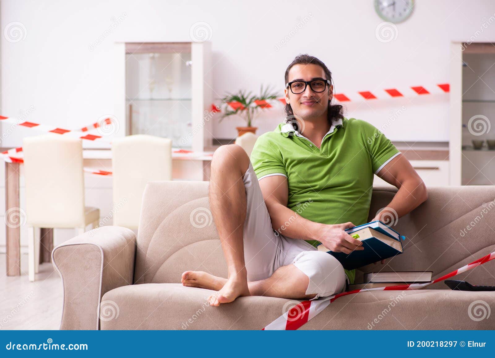 Young Male Student Studying at Home in Self-isolation Concept Stock ...