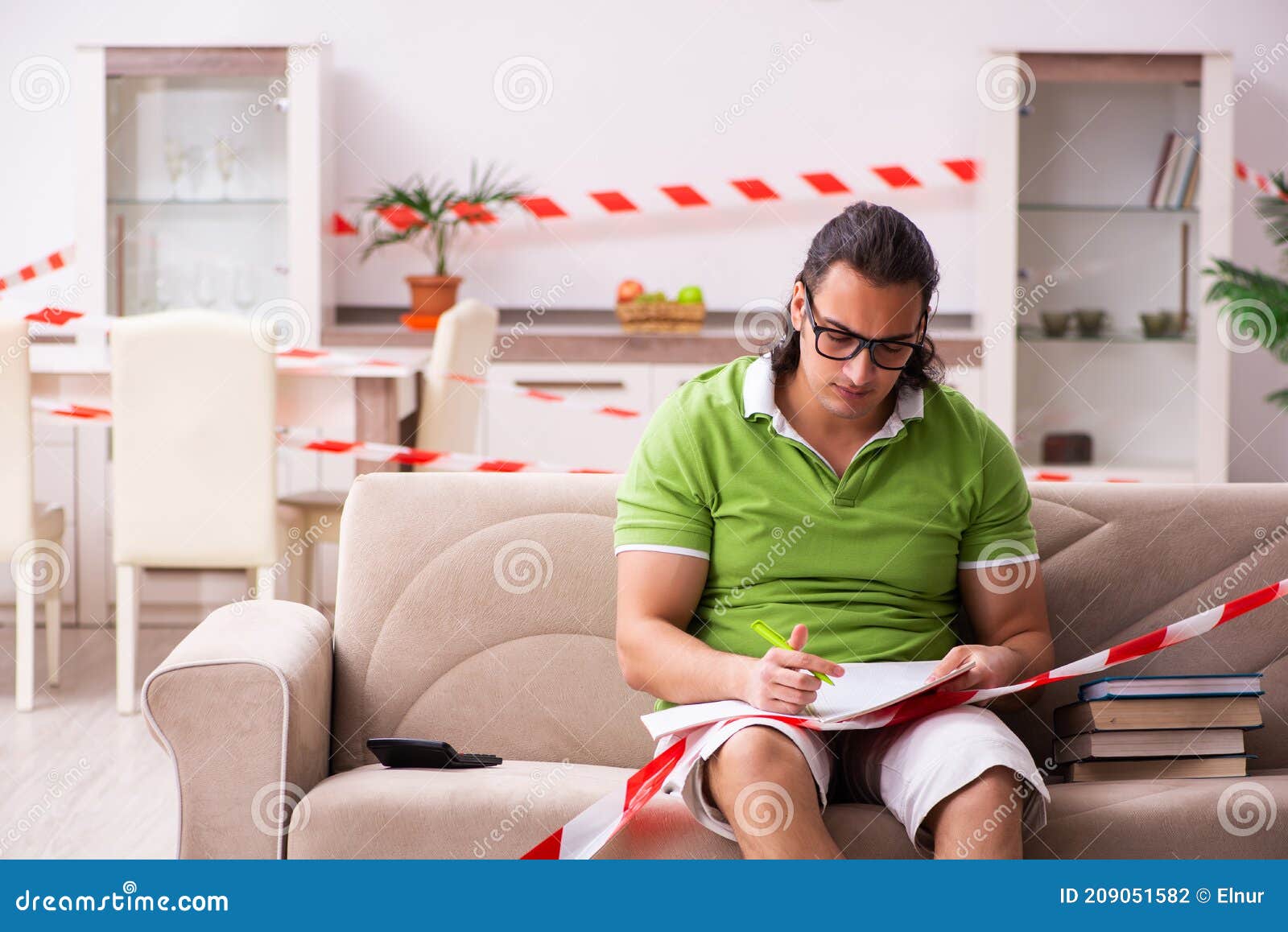 Young Male Student Studying at Home in Self-isolation Concept Stock ...