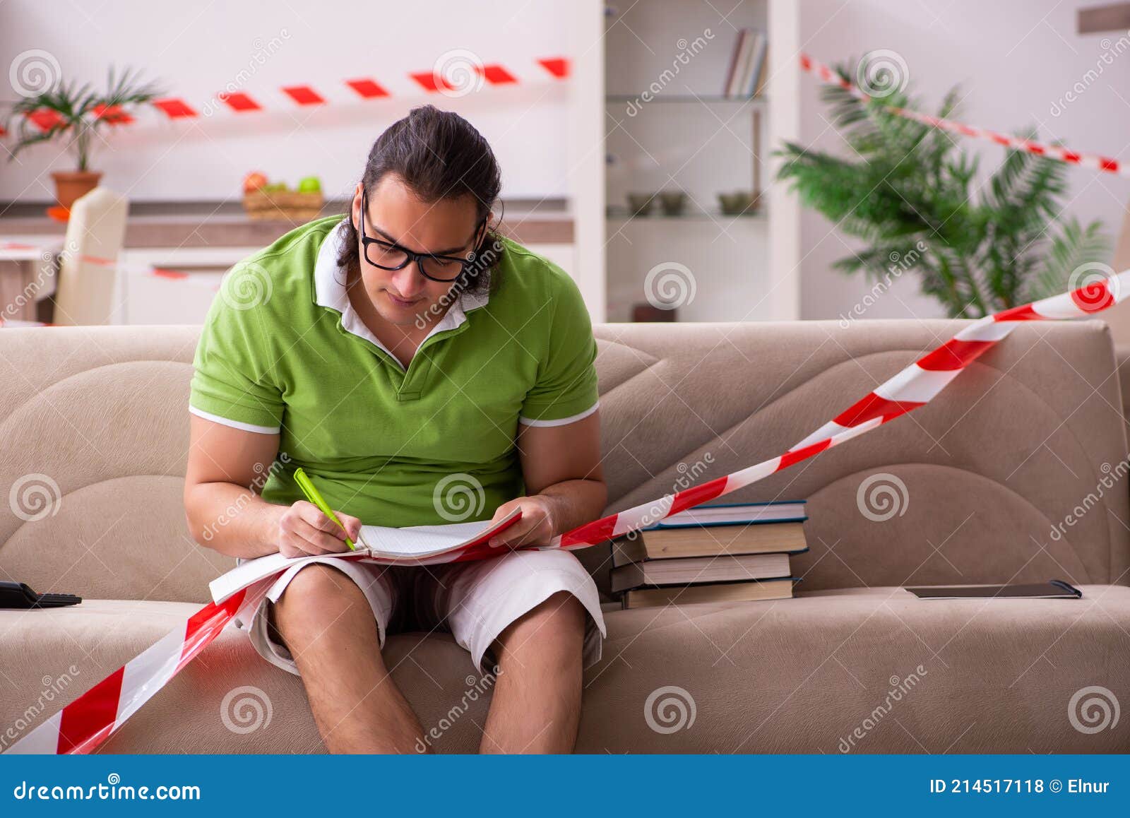 Young Male Student Studying at Home in Self-isolation Concept Stock ...