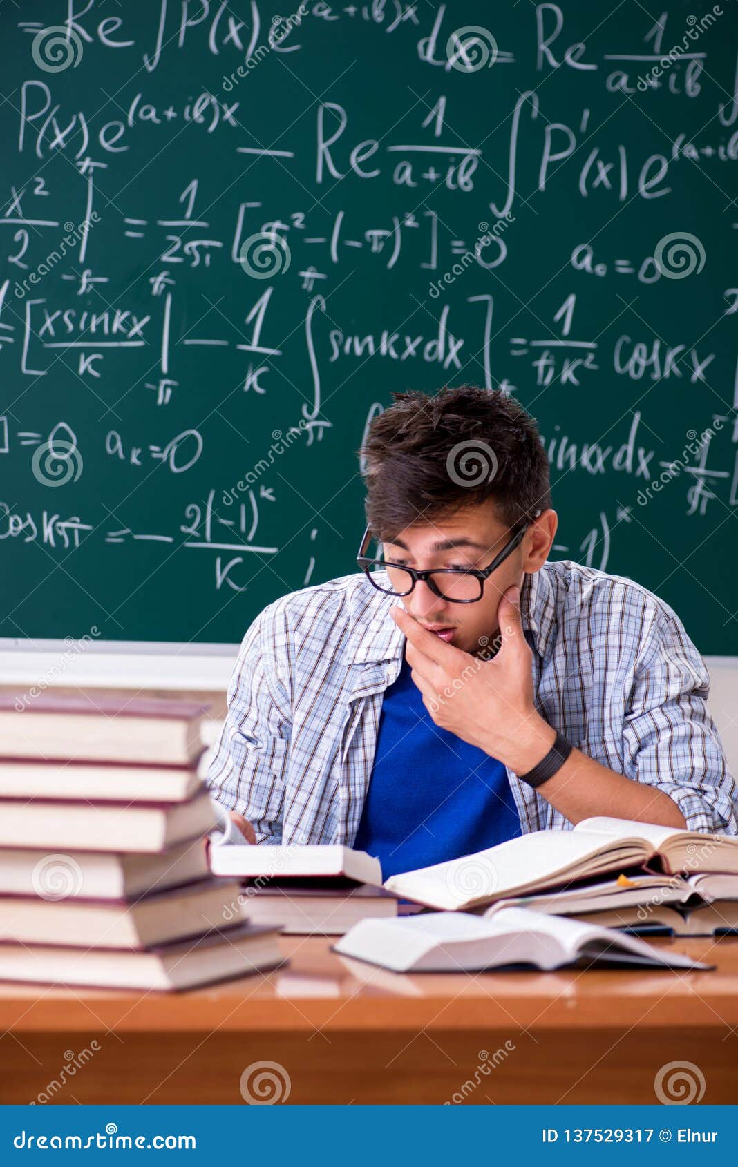 The Young Male Student Studying Math at School Stock Image - Image of ...